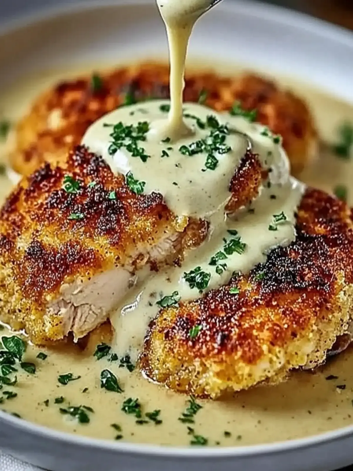 Ultimate Parmesan Crusted Chicken with Creamy Garlic Sauce